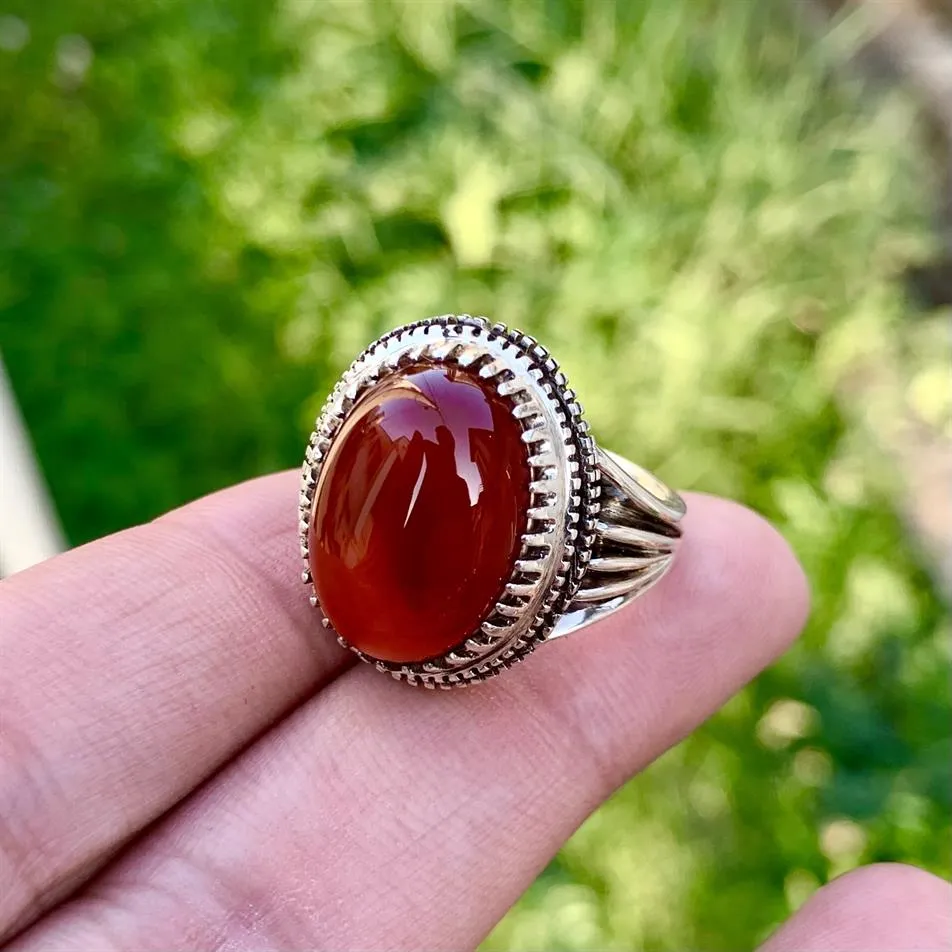 Yemeni Aqeeq Ring 925 Silver Kuwaiti Ring Majohrat Brand