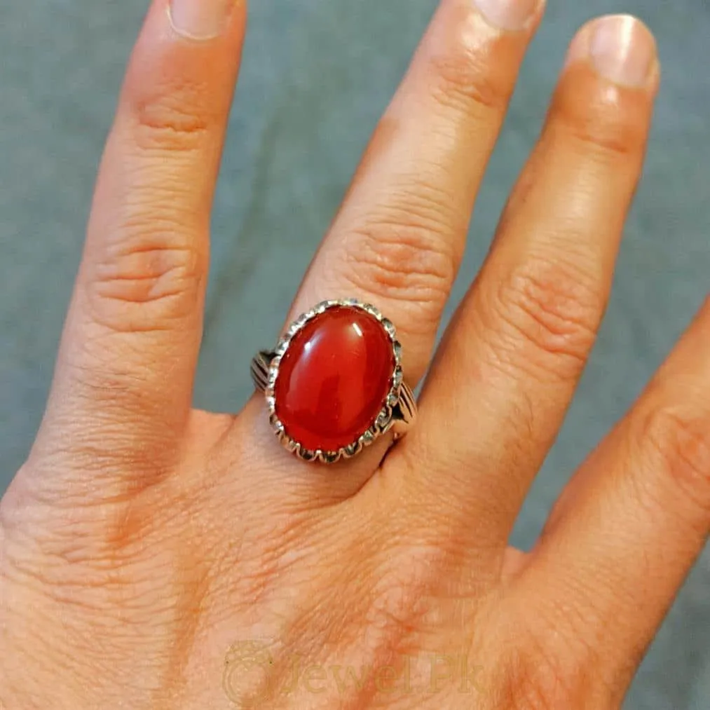Red Aqeeq Agate Ring 925 Silver Yemeni Aqeeq