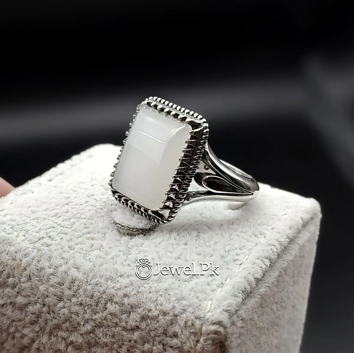 Natural White Agate - White Aqeeq Ring - 925 Silver